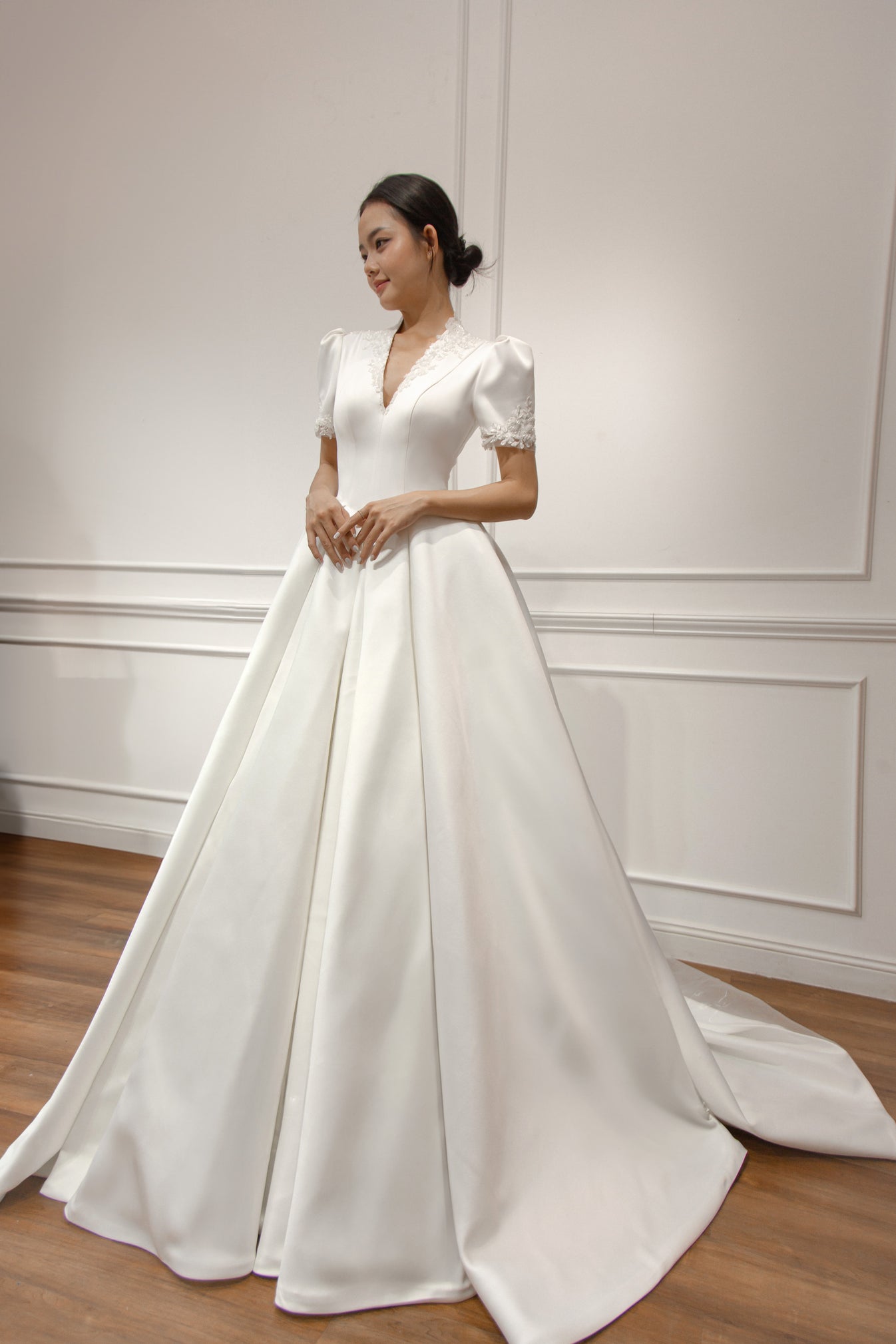 Basque Waist Wedding Dress | Vesta Royal Silk Bridal Ballgown – Selfa ...