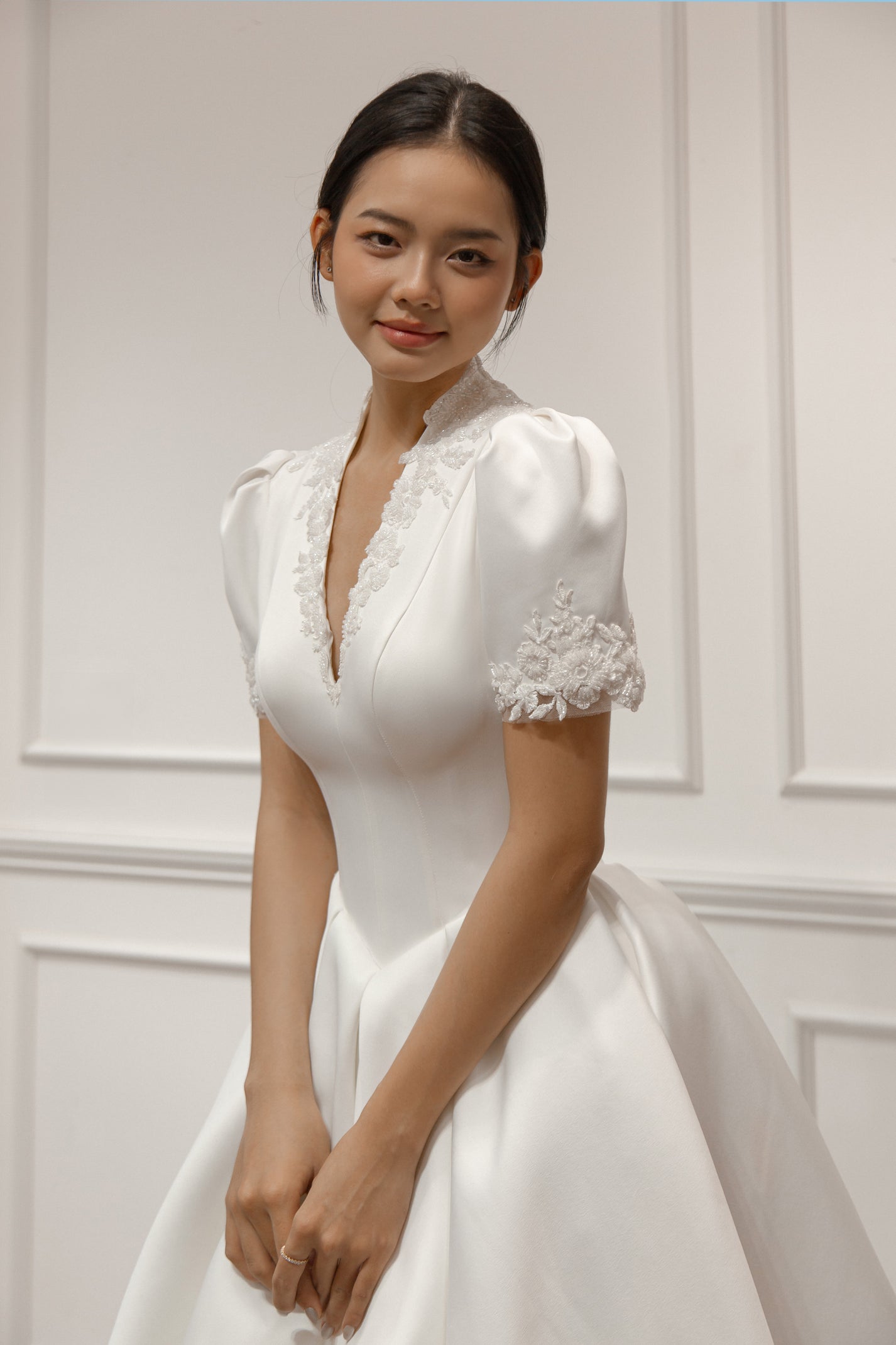 Basque Waist Wedding Dress | Vesta Royal Silk Bridal Ballgown – Selfa ...