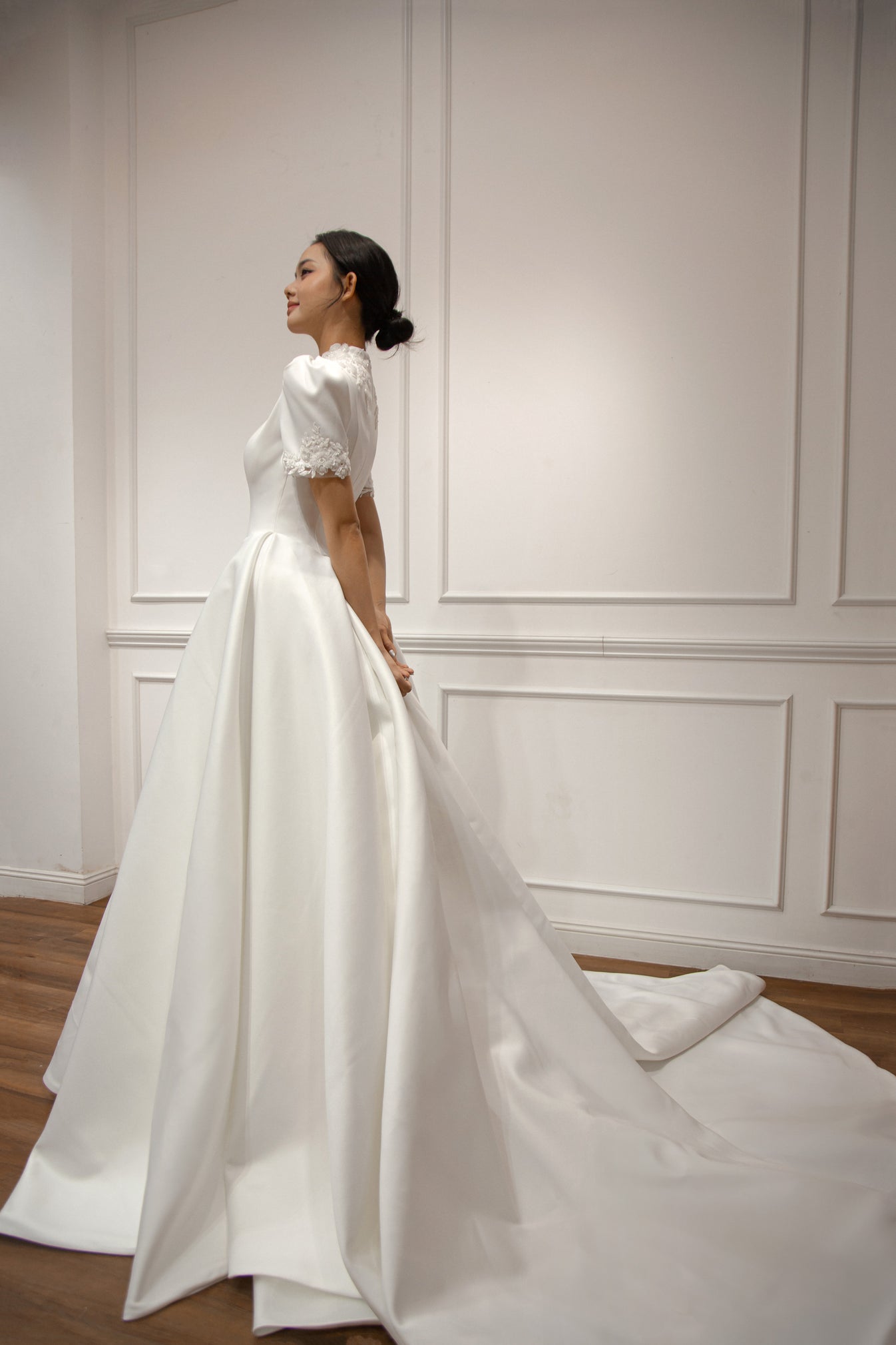 Basque Waist Wedding Dress | Vesta Royal Silk Bridal Ballgown – Selfa ...