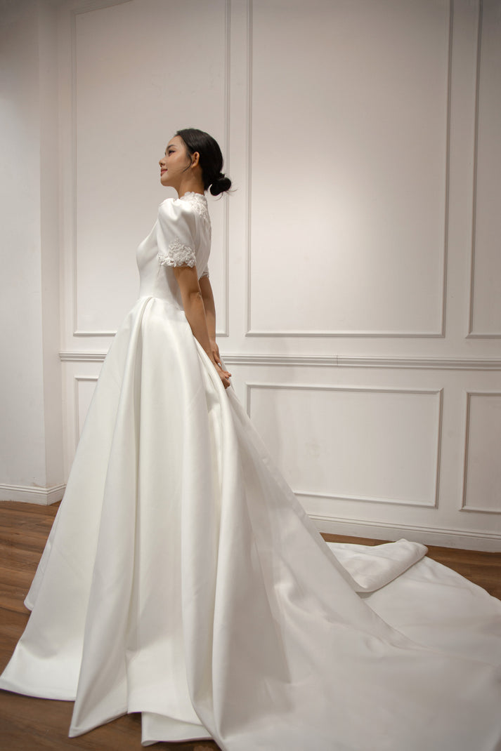 Basque Waist Wedding Dress | Vesta Royal Silk Bridal Ballgown – Selfa ...