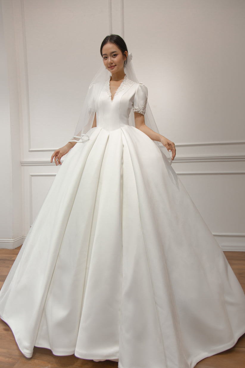 Basque Waist Wedding Dress | Vesta Royal Silk Bridal Ballgown – Selfa ...