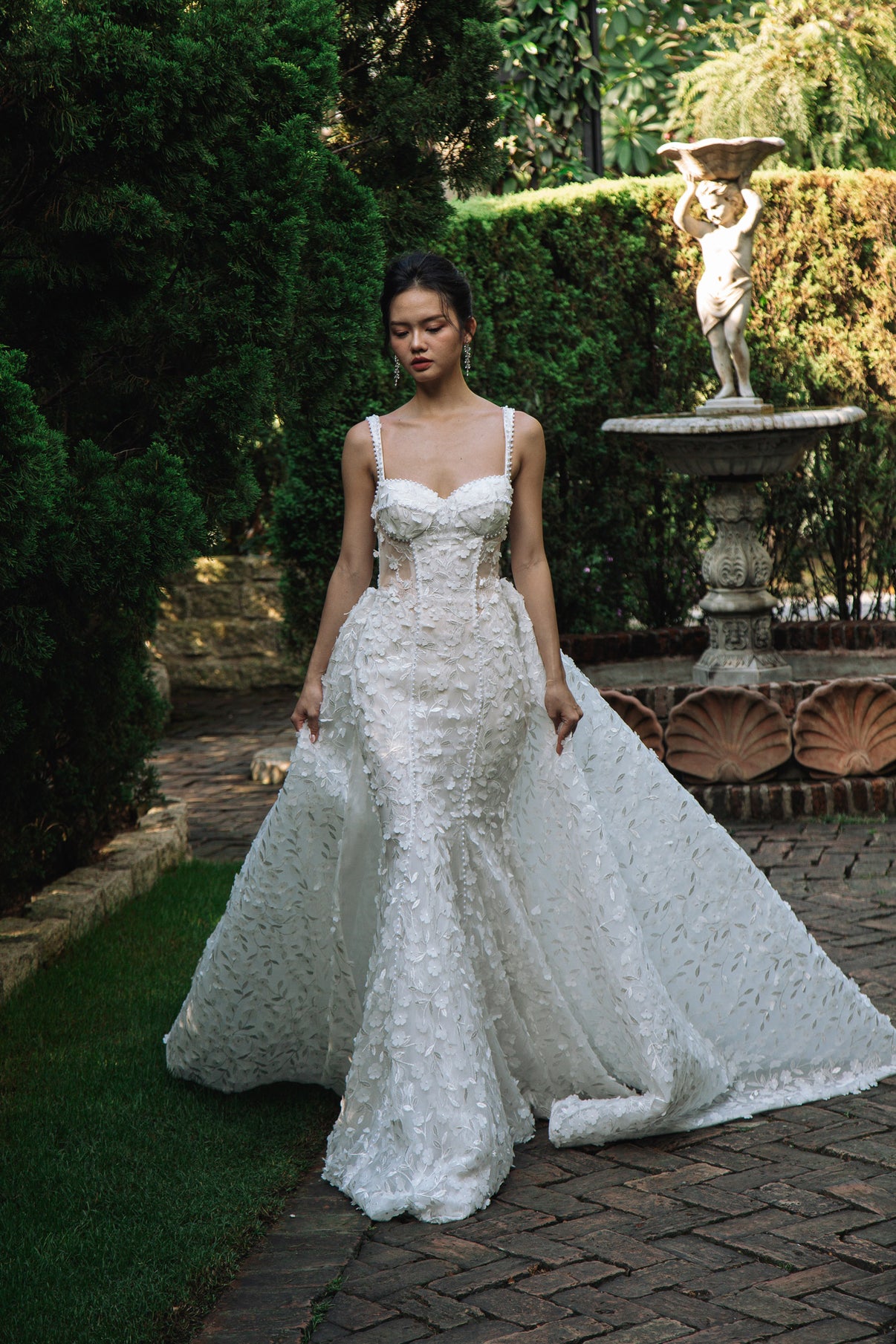Danica | Glamorous 3D Lace Fit & Flare Wedding Dress with Overskirt ...