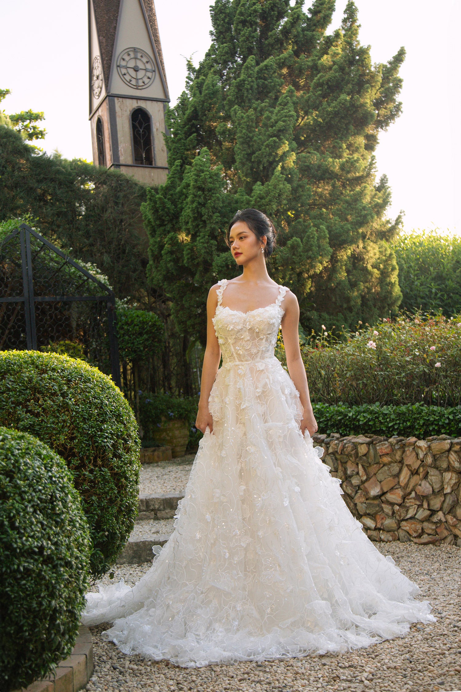 Arella Couture A-Line Wedding Dress with Straps & 3D Flower – Selfa Bridal