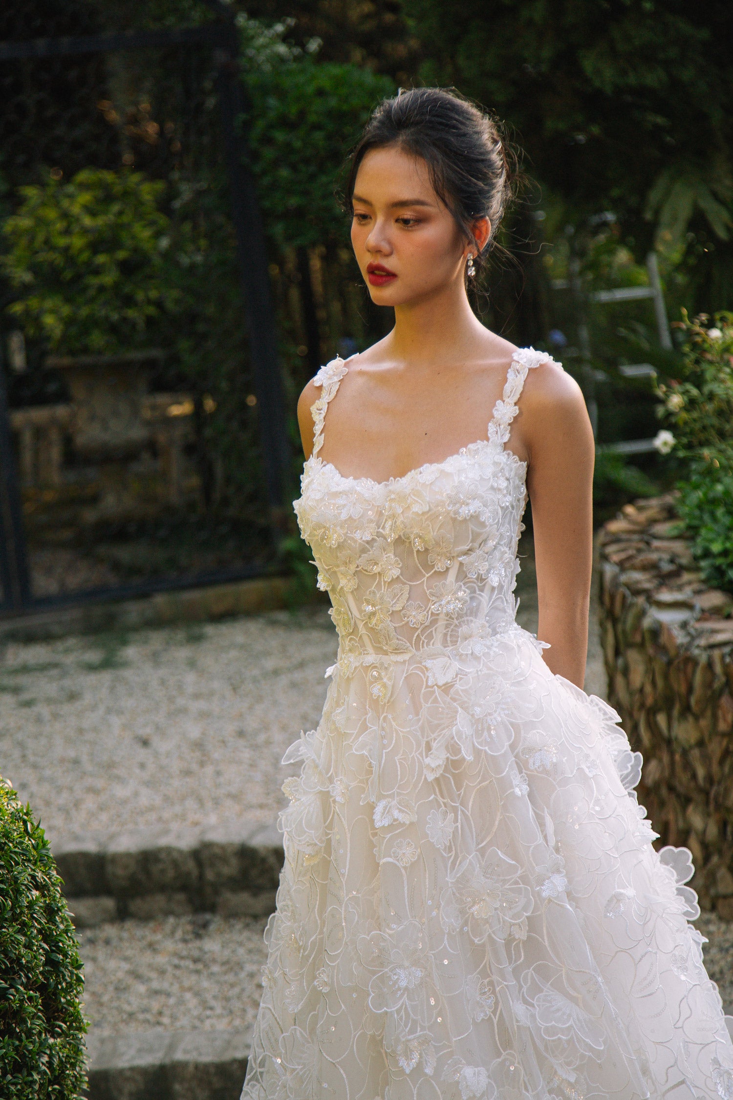 Arella Couture A-Line Wedding Dress with Straps & 3D Flower – Selfa Bridal
