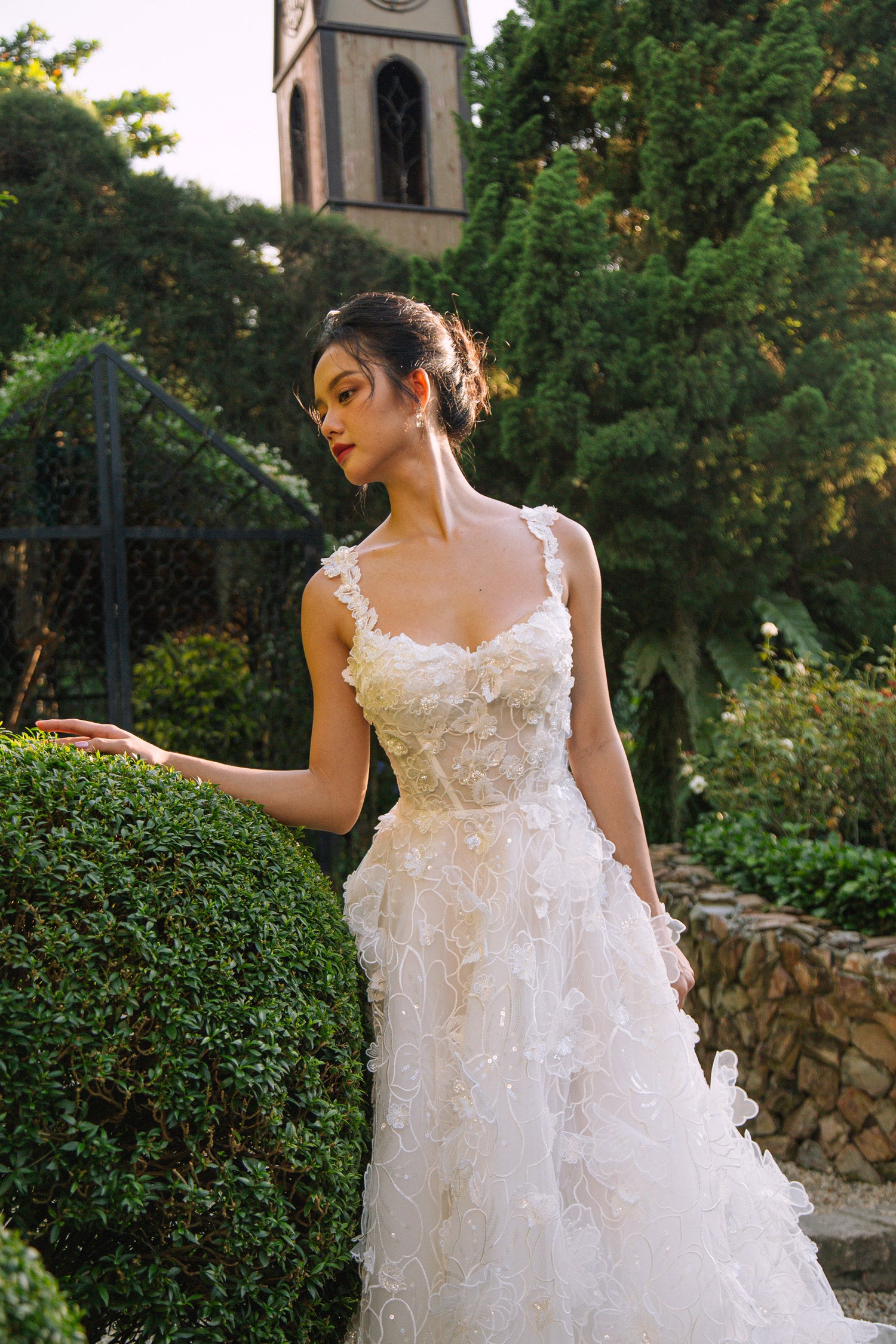 Arella Couture A-Line Wedding Dress with Straps & 3D Flower – Selfa Bridal