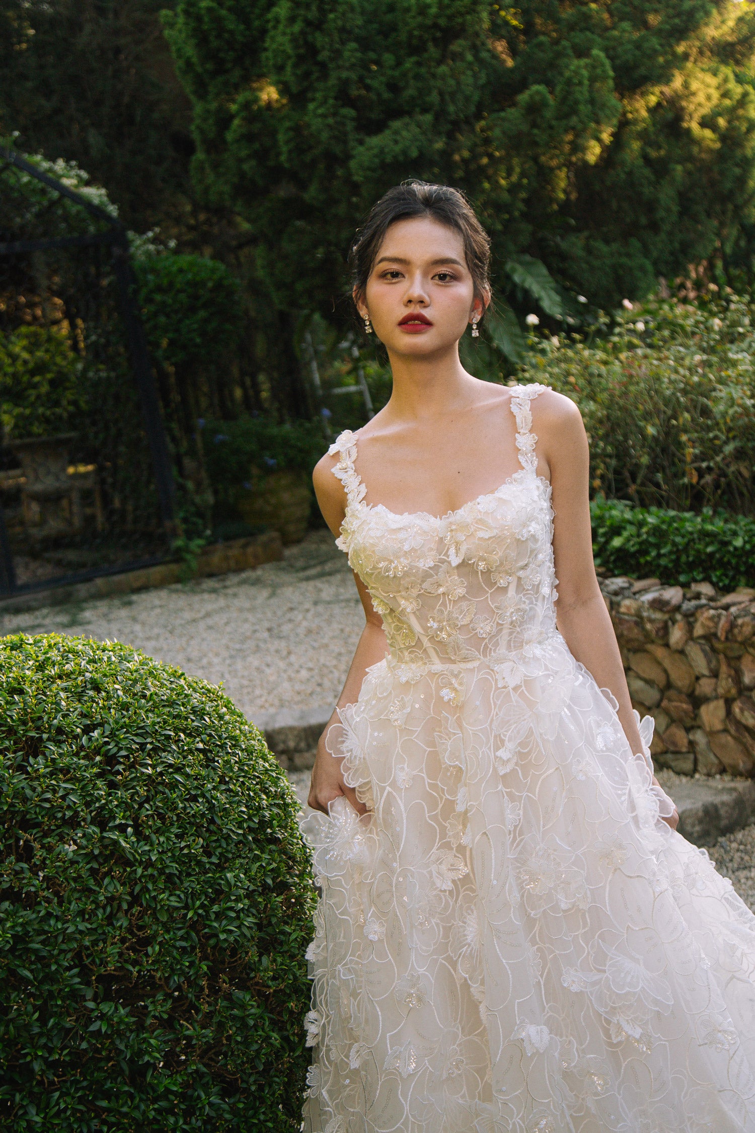 Arella Couture A-Line Wedding Dress with Straps & 3D Flower – Selfa Bridal