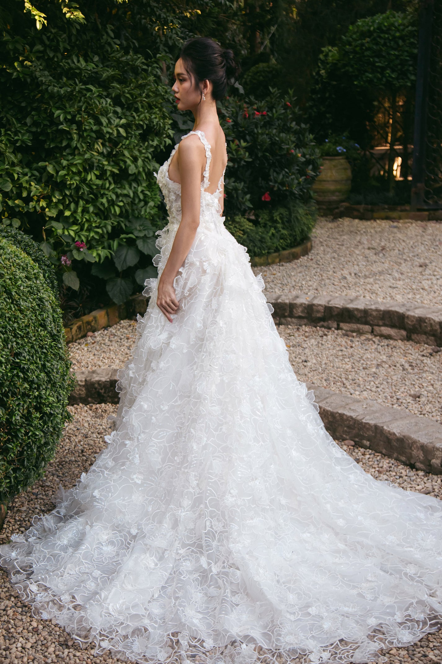 Arella Couture A-Line Wedding Dress with Straps & 3D Flower – Selfa Bridal